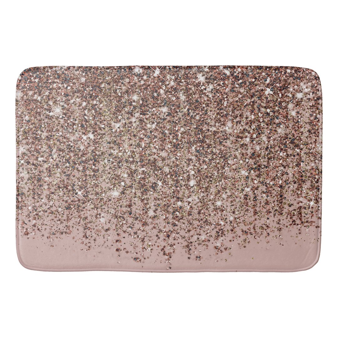 Taupe Blush Pink Rose Bronze Gold Glitter Glam Bath Mat | Zazzle