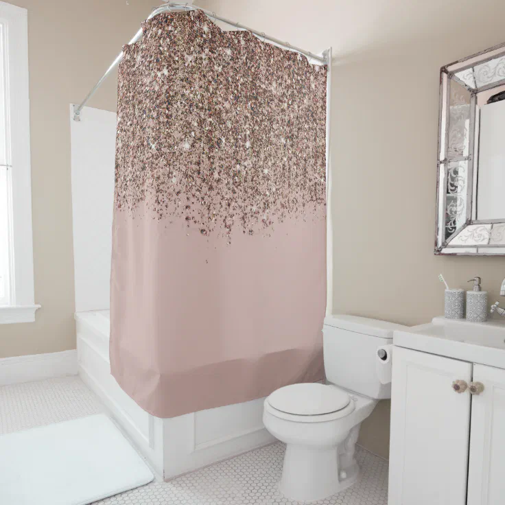 Taupe Blush Pink Rose Gold Bronze Glitter Glam Shower Curtain | Zazzle