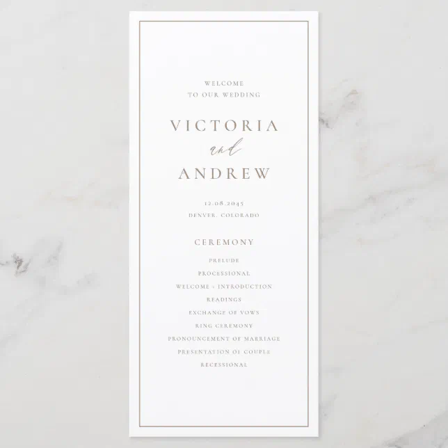 Taupe Simple Typography Formal Wedding Program | Zazzle