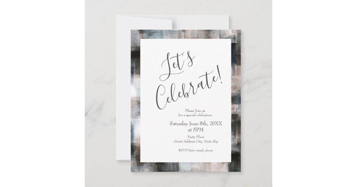 Taupe Slate Brushstrokes Abstract Invitation | Zazzle