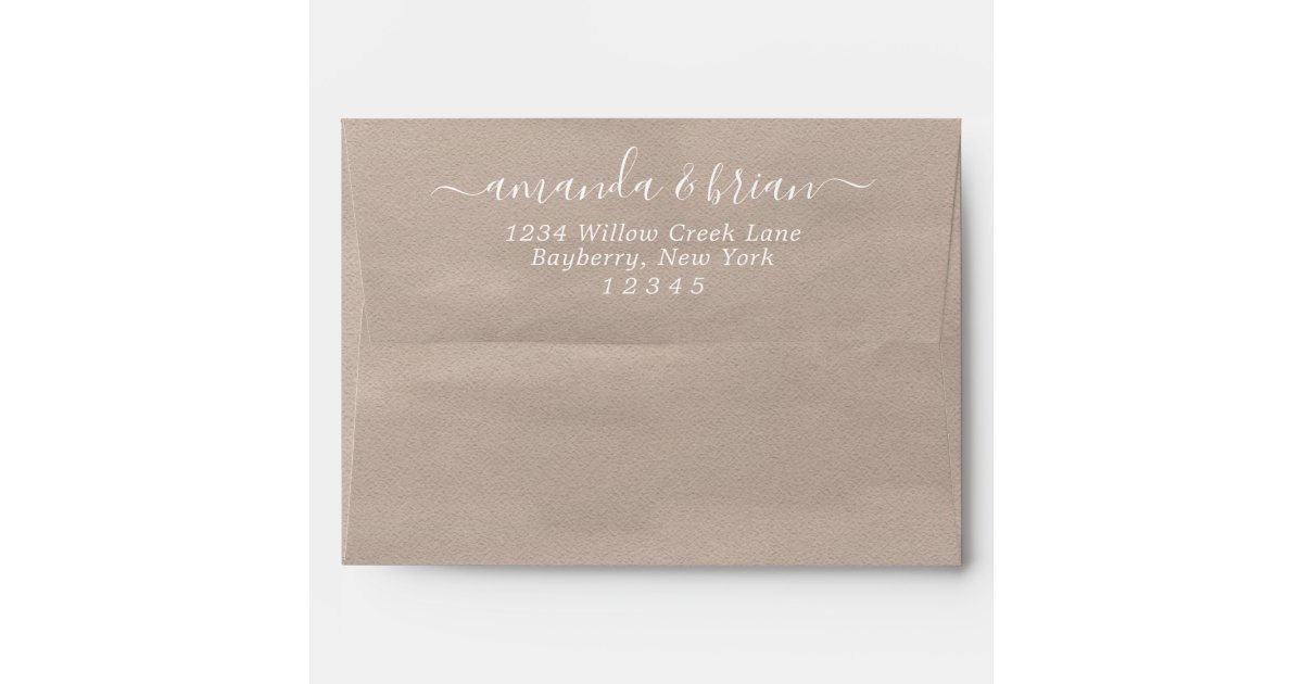 Taupe Watercolor Paper Trendy Script Lettering 5x7 Envelope | Zazzle