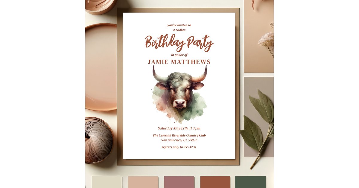 Taurus Bull Zodiac Themed Birthday Party Invitation Postcard | Zazzle