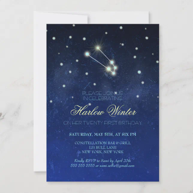 Taurus Constellation Birthday Party Invitation | Zazzle