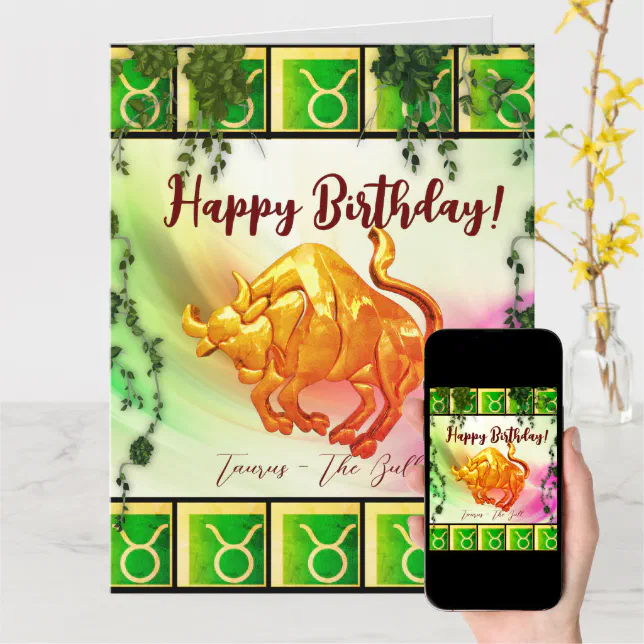Taurus Happy Birthday (April 20 -May 20) Medium Gi Card | Zazzle