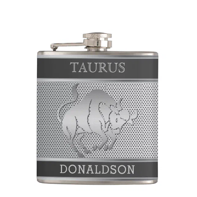 Taurus the Bull in Black and Silver Mesh Flask | Zazzle