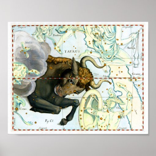 Taurus Zodiac Antique Star Chart Poster | Zazzle
