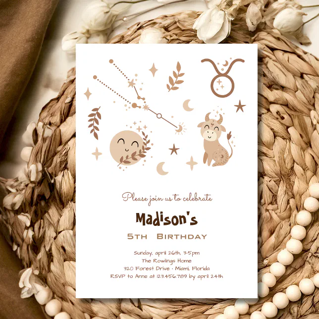 Taurus zodiac boho kids birthday Invitation | Zazzle