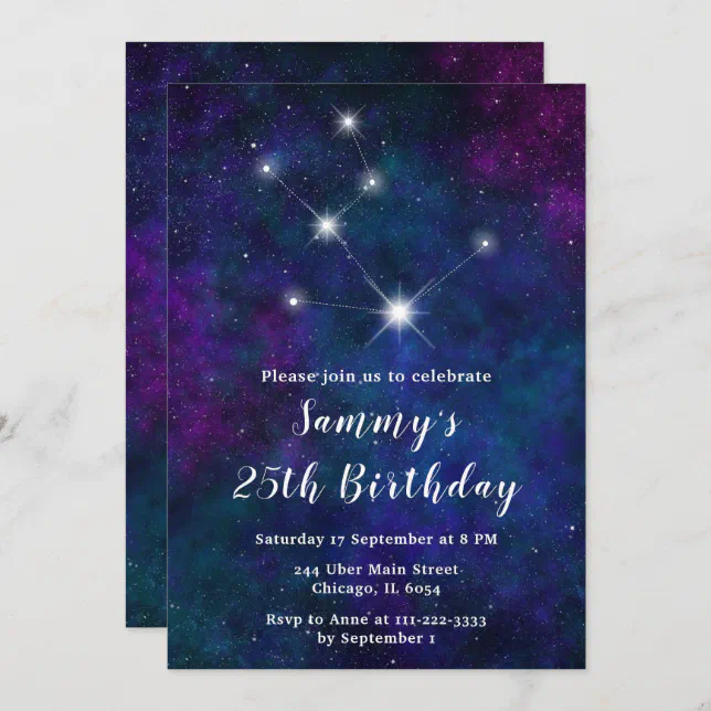 Taurus Zodiac Constellation Birthday Party Invitation | Zazzle