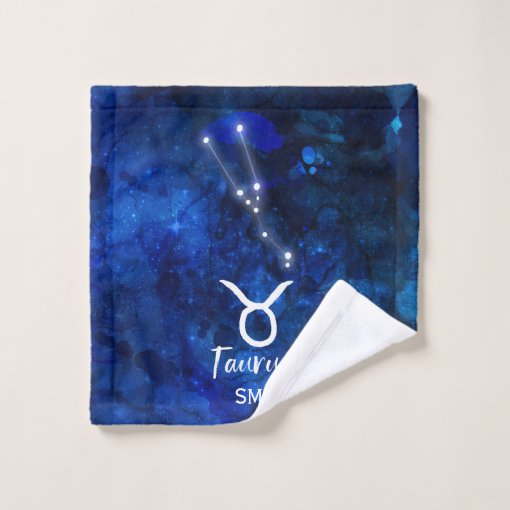 Taurus Zodiac Constellation Blue Galaxy Monogram Bath Towel Set | Zazzle