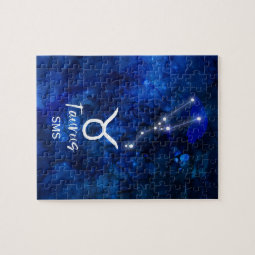 Taurus Zodiac Constellation Blue Galaxy Monogram Jigsaw Puzzle | Zazzle