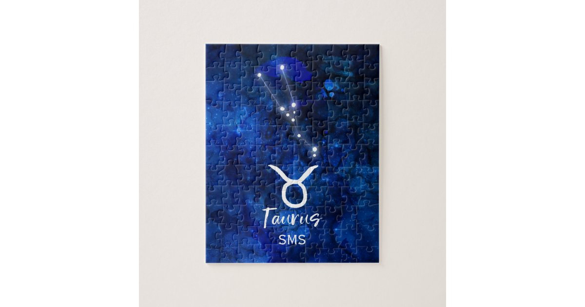 Taurus Zodiac Constellation Blue Galaxy Monogram Jigsaw Puzzle | Zazzle