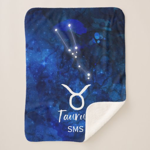 Taurus Zodiac Constellation Blue Galaxy Monogram Sherpa Blanket | Zazzle