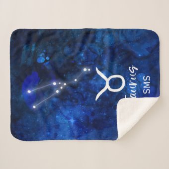 Taurus Zodiac Constellation Blue Galaxy Monogram Sherpa Blanket | Zazzle