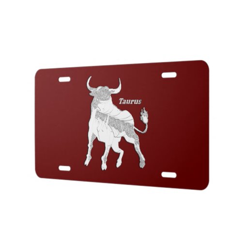 Taurus Zodiac Maroon License Plate | Zazzle