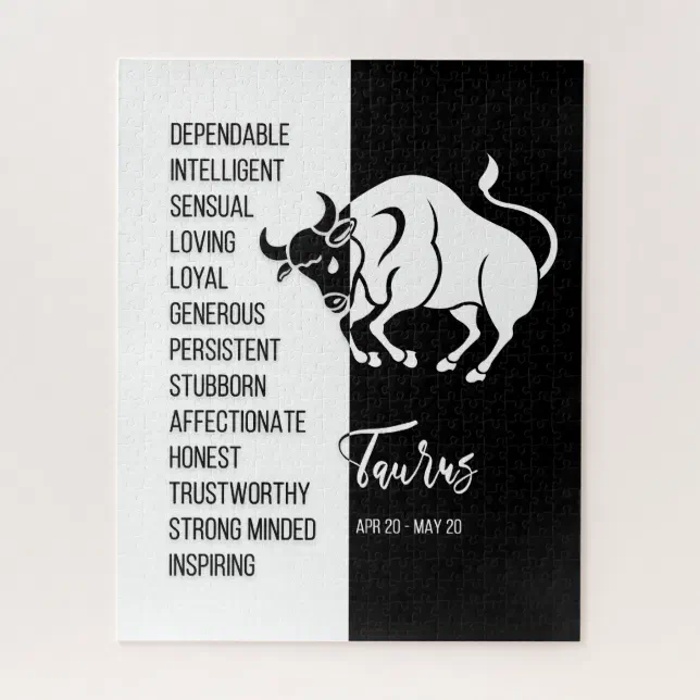 Taurus Zodiac Sign, Black & White Jigsaw Puzzle | Zazzle