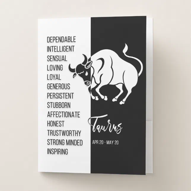 Taurus Zodiac Sign, Black & White Pocket Folder | Zazzle