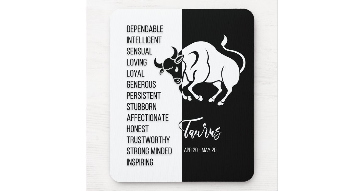 Taurus Zodiac Sign Mousepad, Black & White Mouse Pad | Zazzle