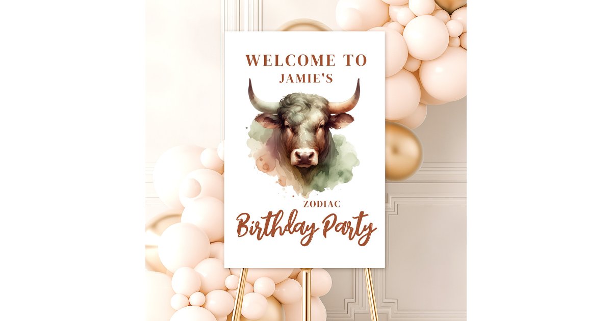 Taurus Zodiac Themed Birthday Party Welcome Sign | Zazzle