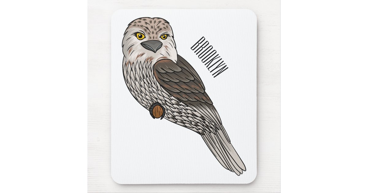 Tawny frogmouth bird cartoon illustration mouse pad | Zazzle