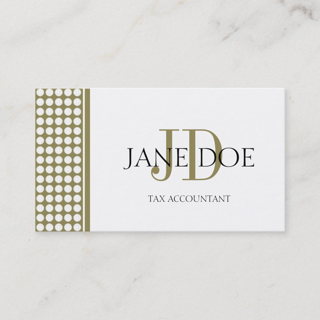 Tax Accountant/CPA Monogram Dot Gold/White Paper Business Card | Zazzle