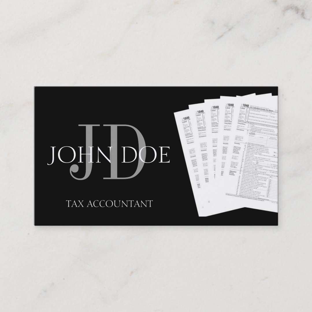 Tax Accountant Monogram 1040 Forms Black Business Card | Zazzle