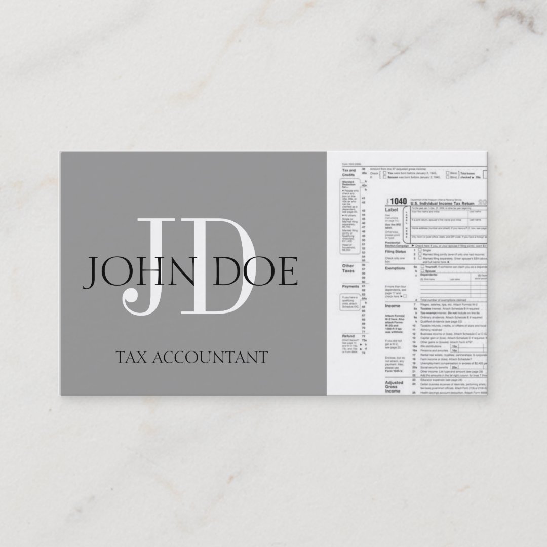 Tax Accountant Monogram 1040 Tarnished Silver Business Card | Zazzle