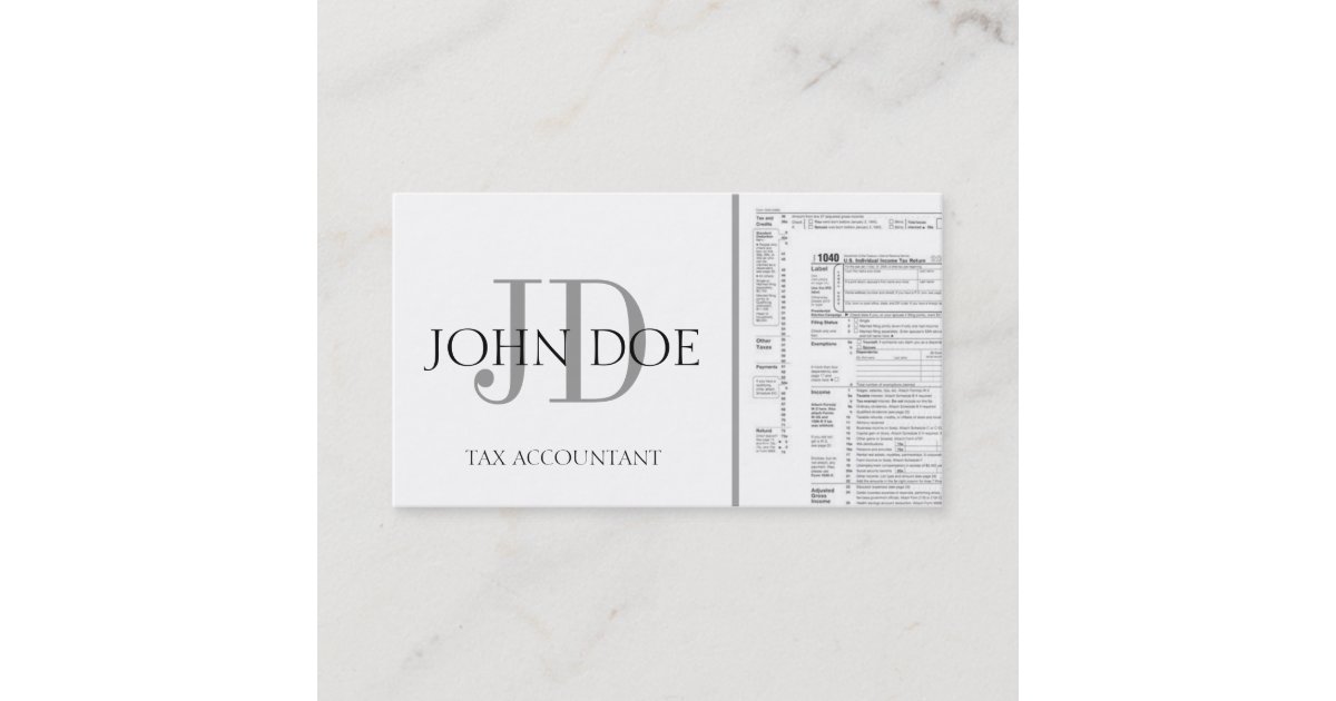 Tax Accountant Monogram 1040 White Business Card | Zazzle