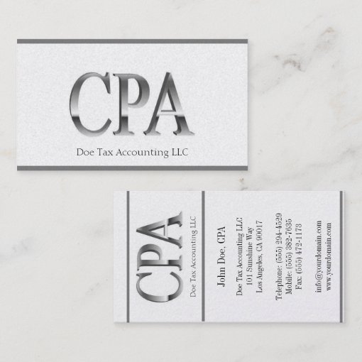 Tax Accountant Platinum Borders 3D CPA Business Card | Zazzle