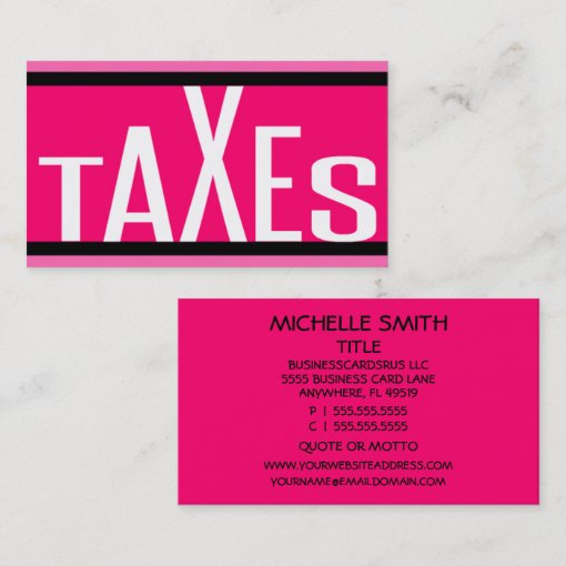 Taxes Pink Striped Business Card | Zazzle