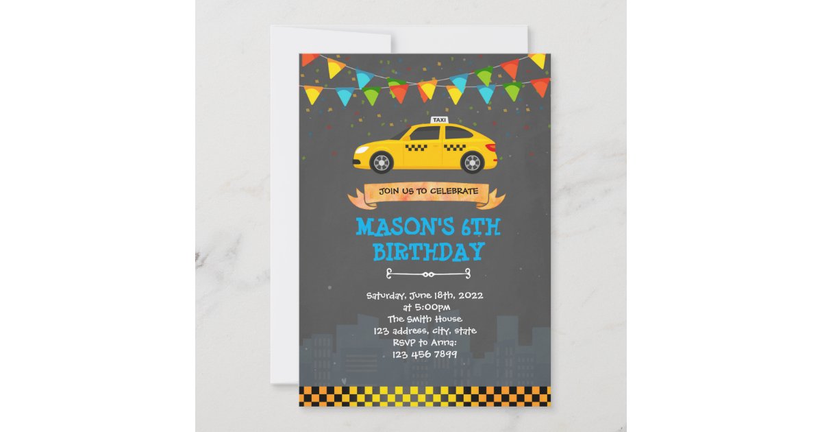 Taxi birthday party invitation | Zazzle