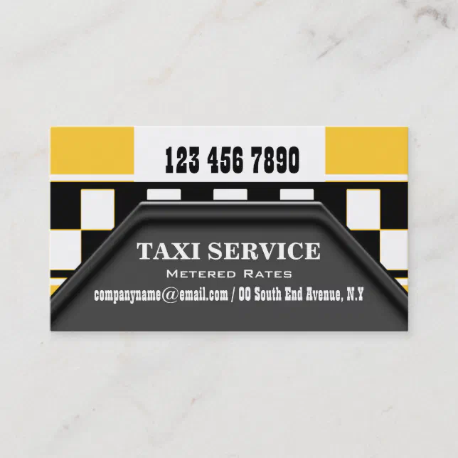 Taxi cab driver services yellow black business card | Zazzle
