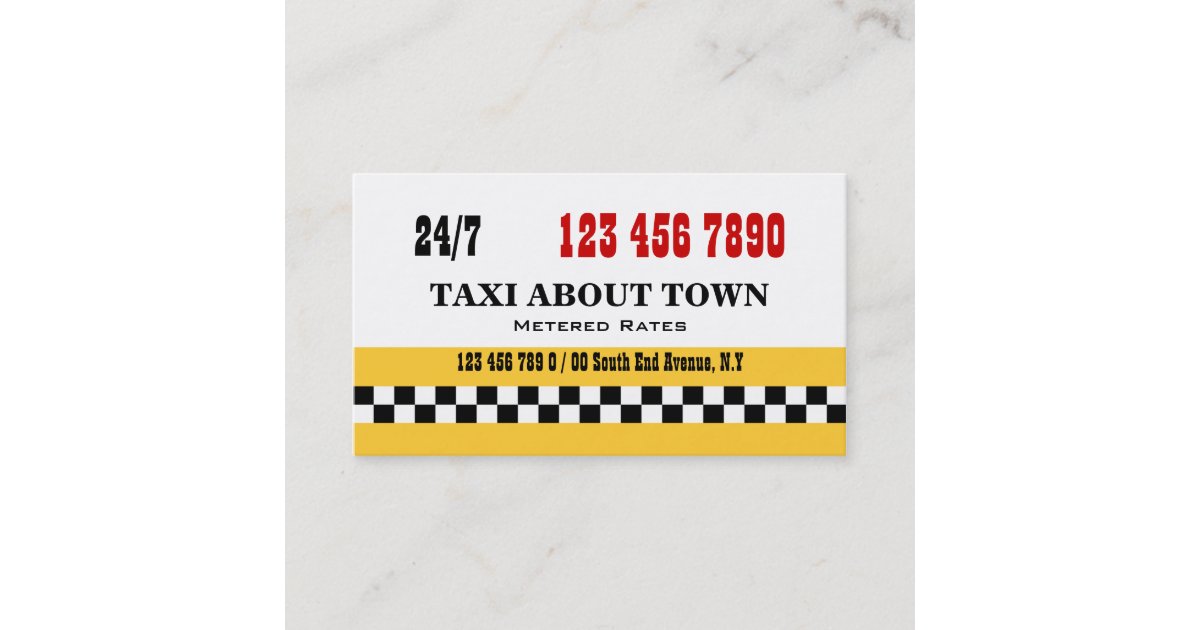 Taxi cab yellow red black business card | Zazzle
