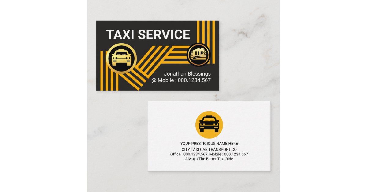 Taxi Car Riding On Yellow Taxi Route Business Card | Zazzle