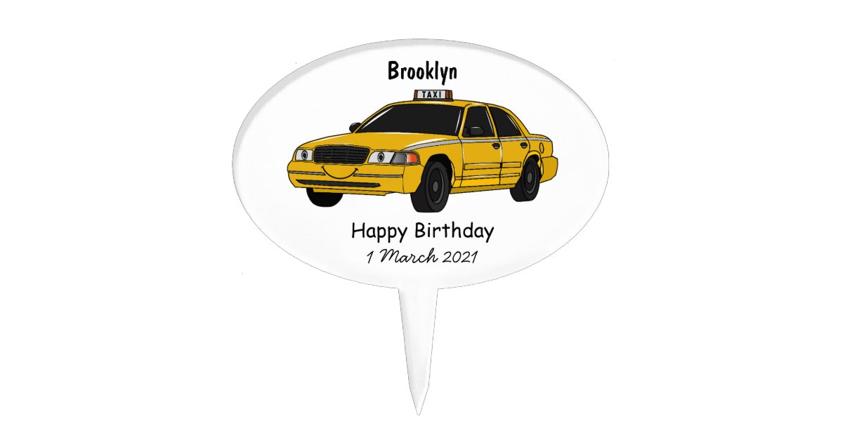 Taxi cartoon illustration cake topper | Zazzle