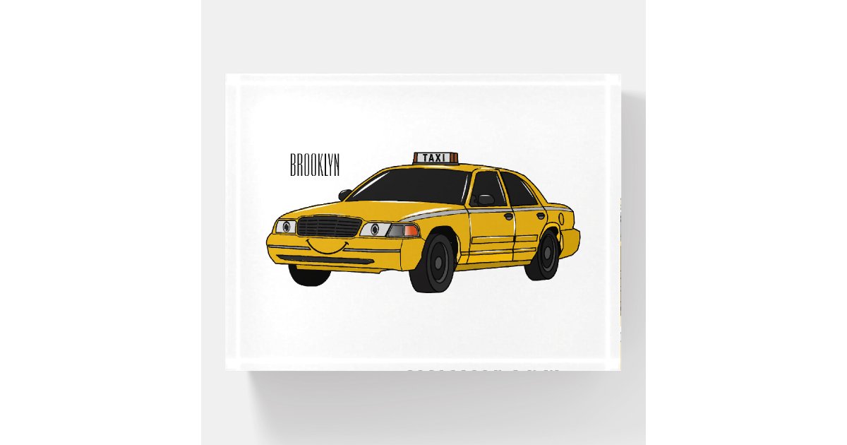 Taxi cartoon illustration paperweight | Zazzle