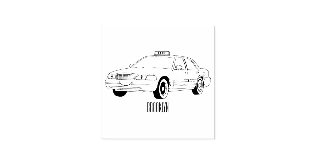 Taxi cartoon illustration rubber stamp | Zazzle