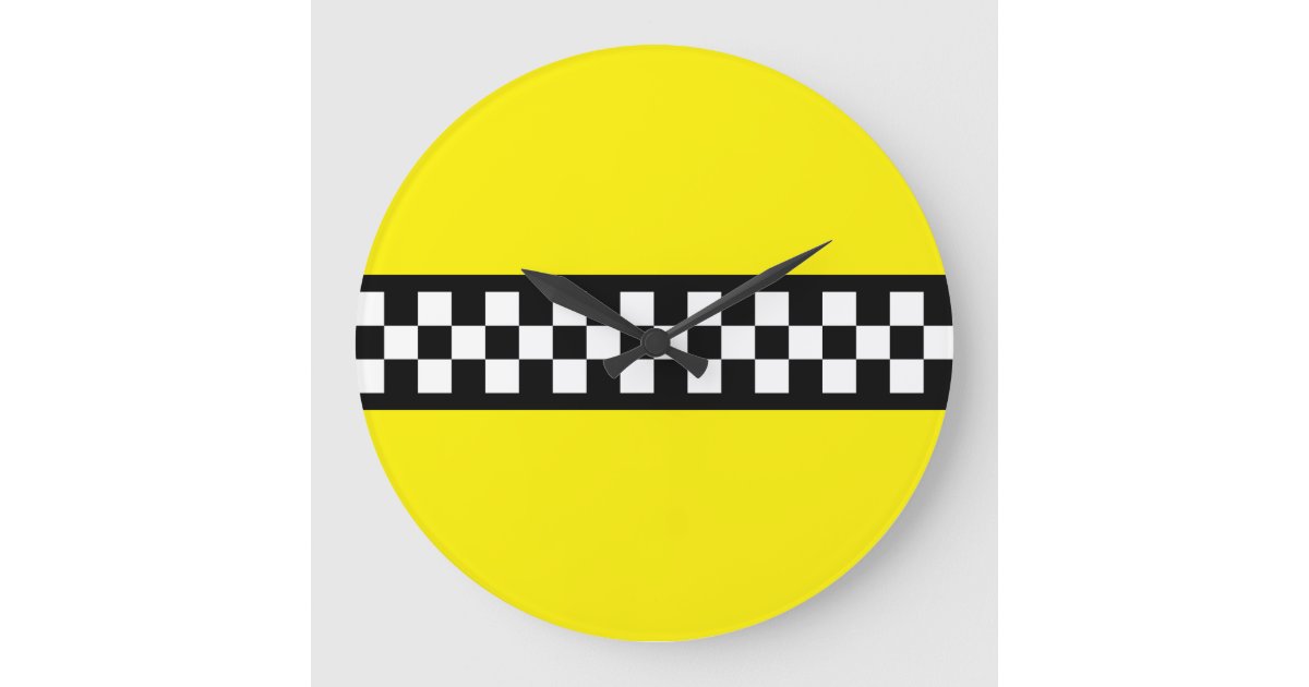Taxi Check Stripe Pattern Large Clock | Zazzle
