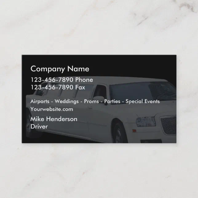 Taxi Limousine Business Card | Zazzle