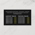 Taxi Sign, Taxi Cab Firm, Price List Business Card | Zazzle