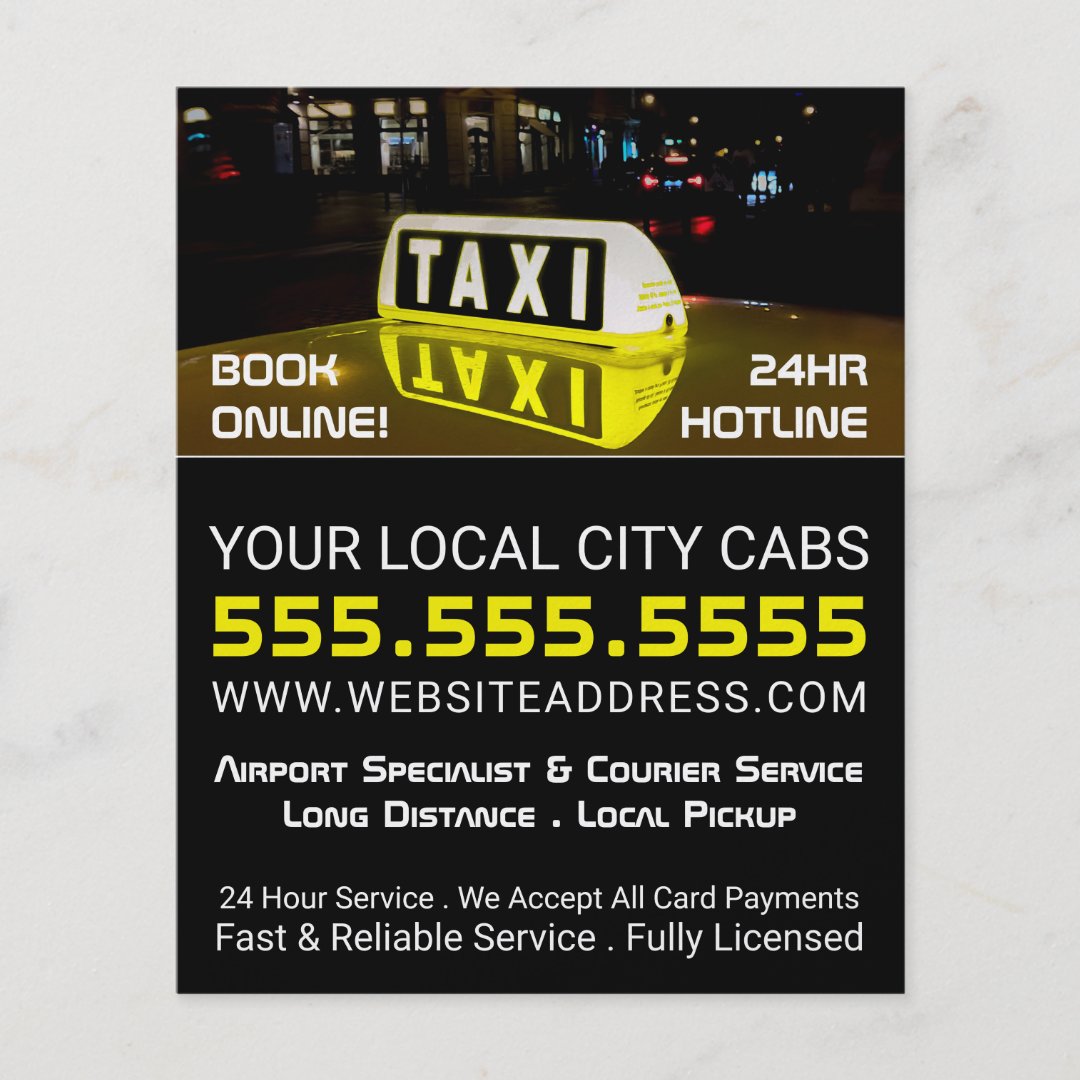 Taxi Sign, Taxi Cab Firm with Price List Flyer | Zazzle