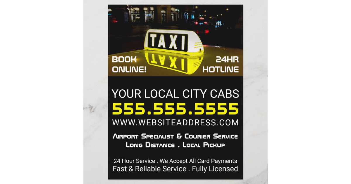 Taxi Sign, Taxi Cab Firm with Price List Flyer | Zazzle