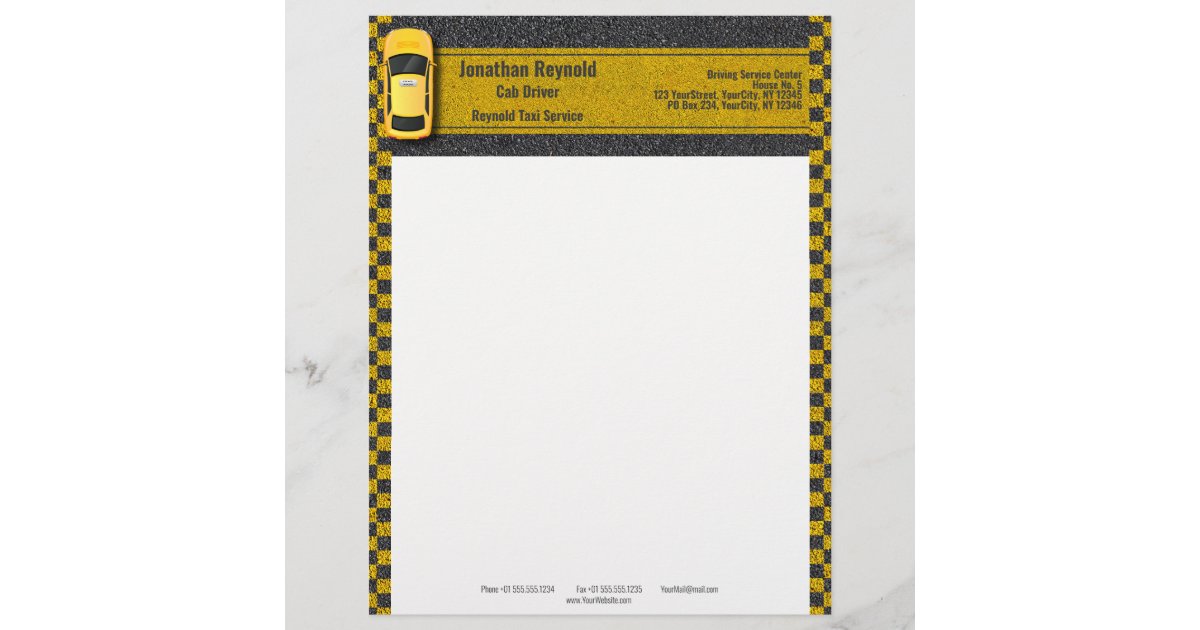 Taxi Yellow Business Cab Driver Service Letterhead | Zazzle