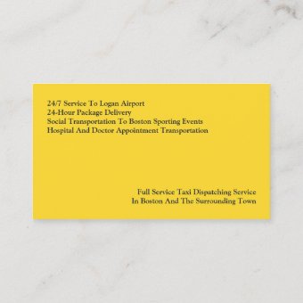 Taxi Yellow Cab Business Card | Zazzle