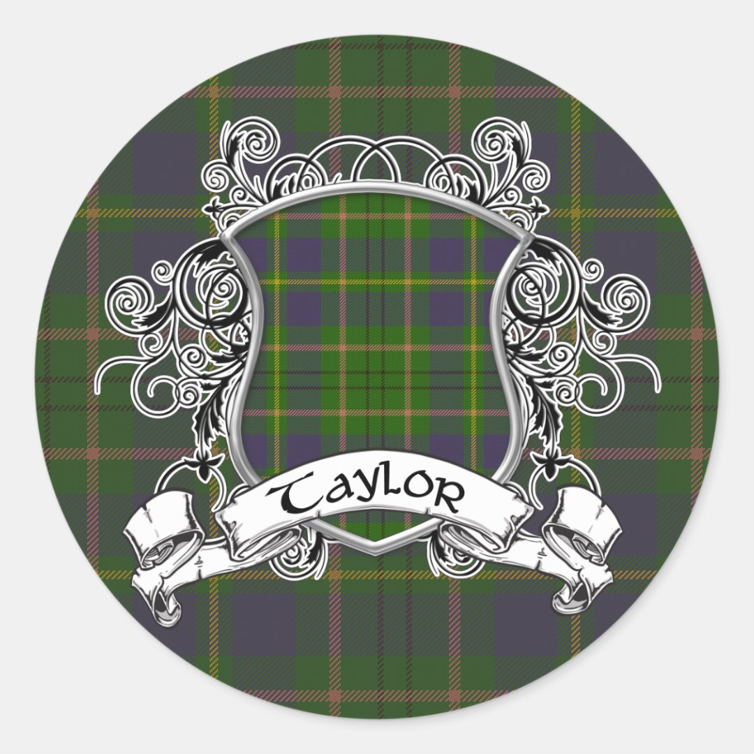 Taylor Tartan Shield Classic Round Sticker | Zazzle