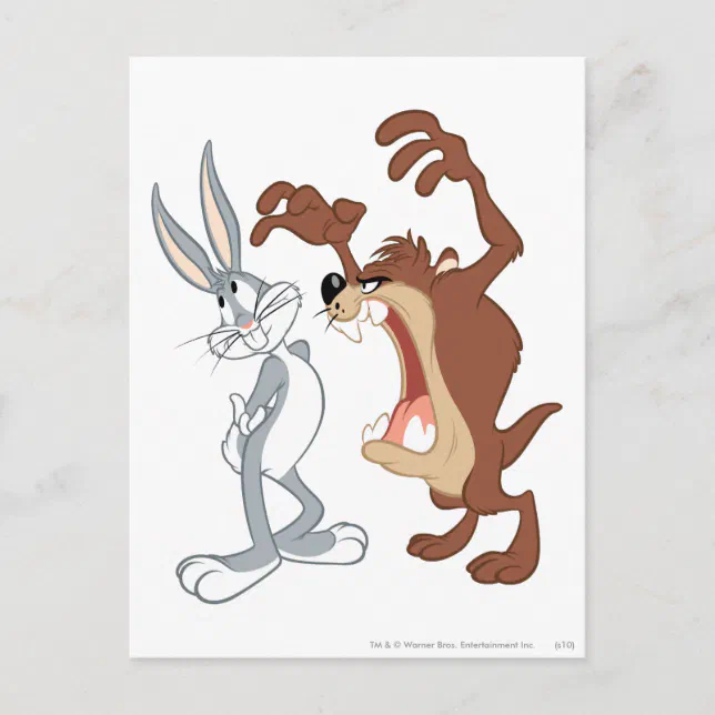 TAZ™ and BUGS BUNNY™ Not Even Flinching - Color Postcard | Zazzle