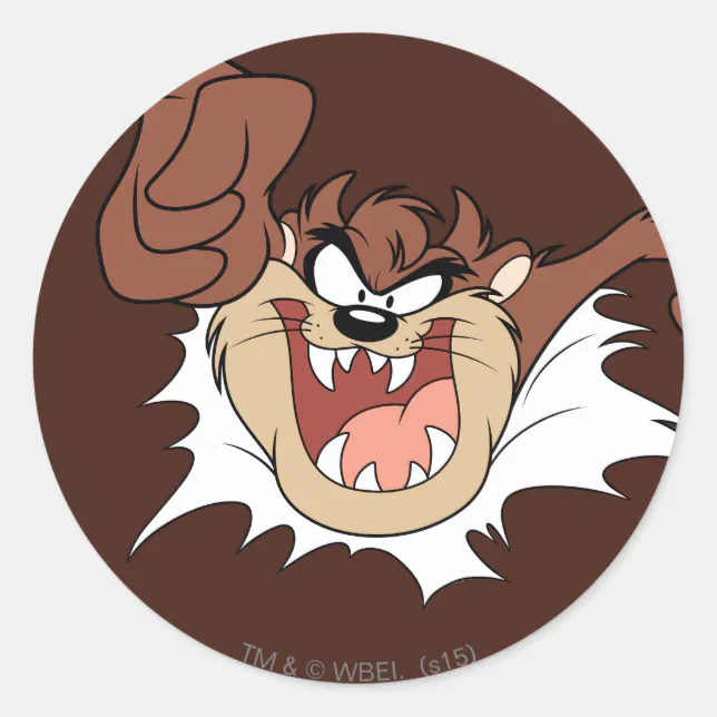TAZ™ Bursting Through Page Classic Round Sticker | Zazzle
