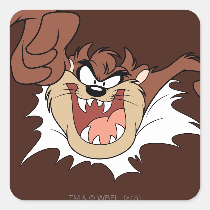 TAZ™ Bursting Through Page Square Sticker | Zazzle