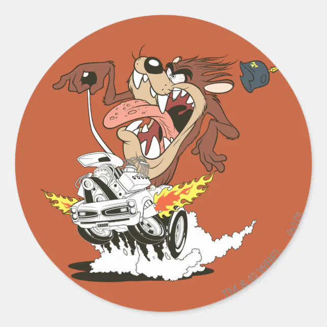 TAZ™ Furious Driving Classic Round Sticker | Zazzle