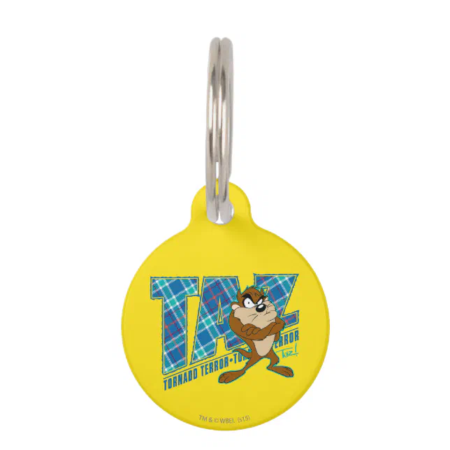 TAZ™ Tornado Terror Plaid Pet Name Tag | Zazzle