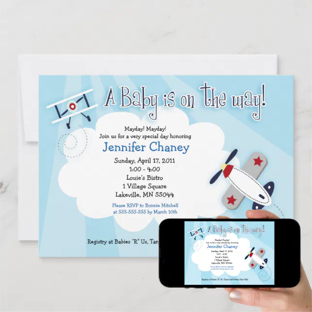 {TBA} AVIATOR Airplane 5x7 Baby Shower Invitation | Zazzle